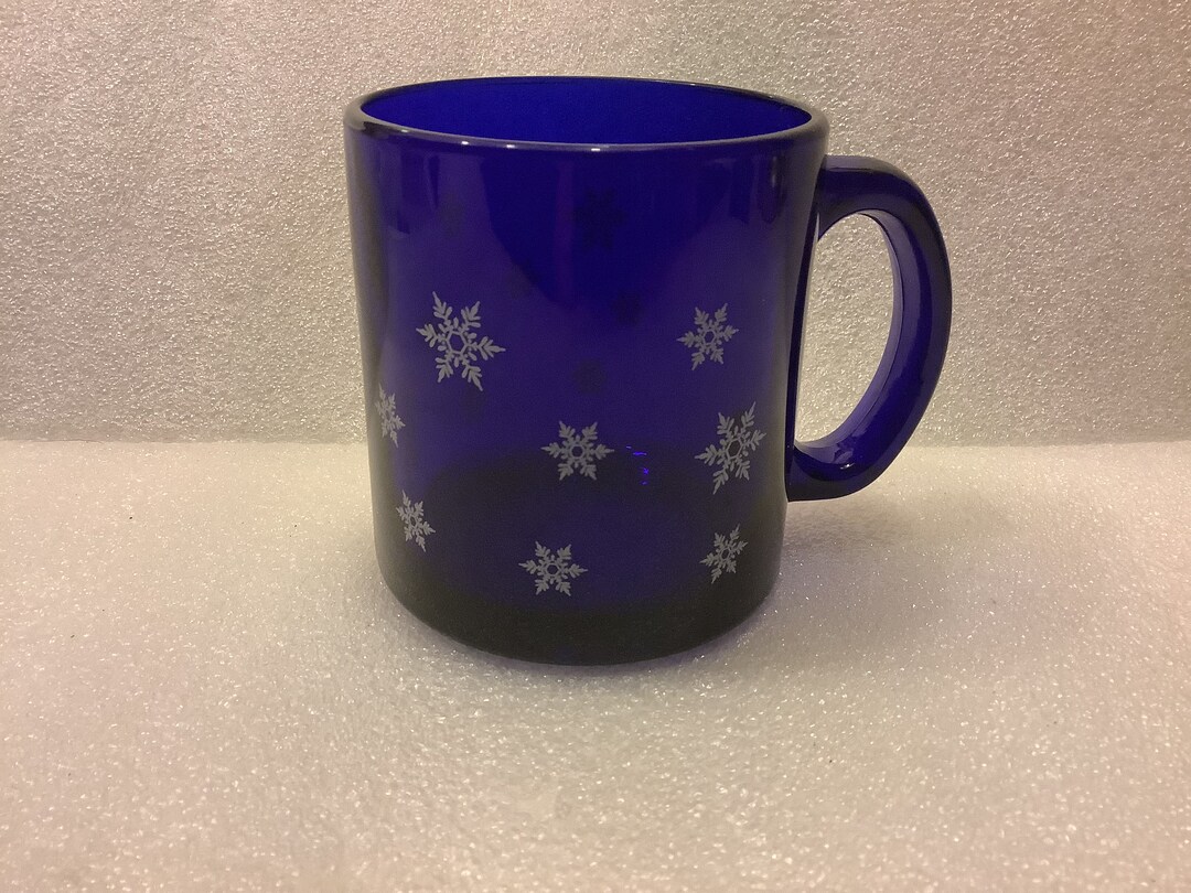 Cobalt Blue Glass Coffee Mug With Snowflakes - Etsy