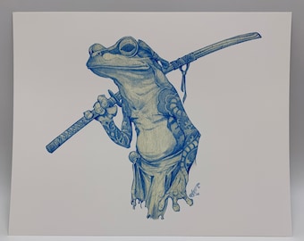 Frog Samurai Sketch 8x10 Inches Art Print by Dela Longfish | Etsy