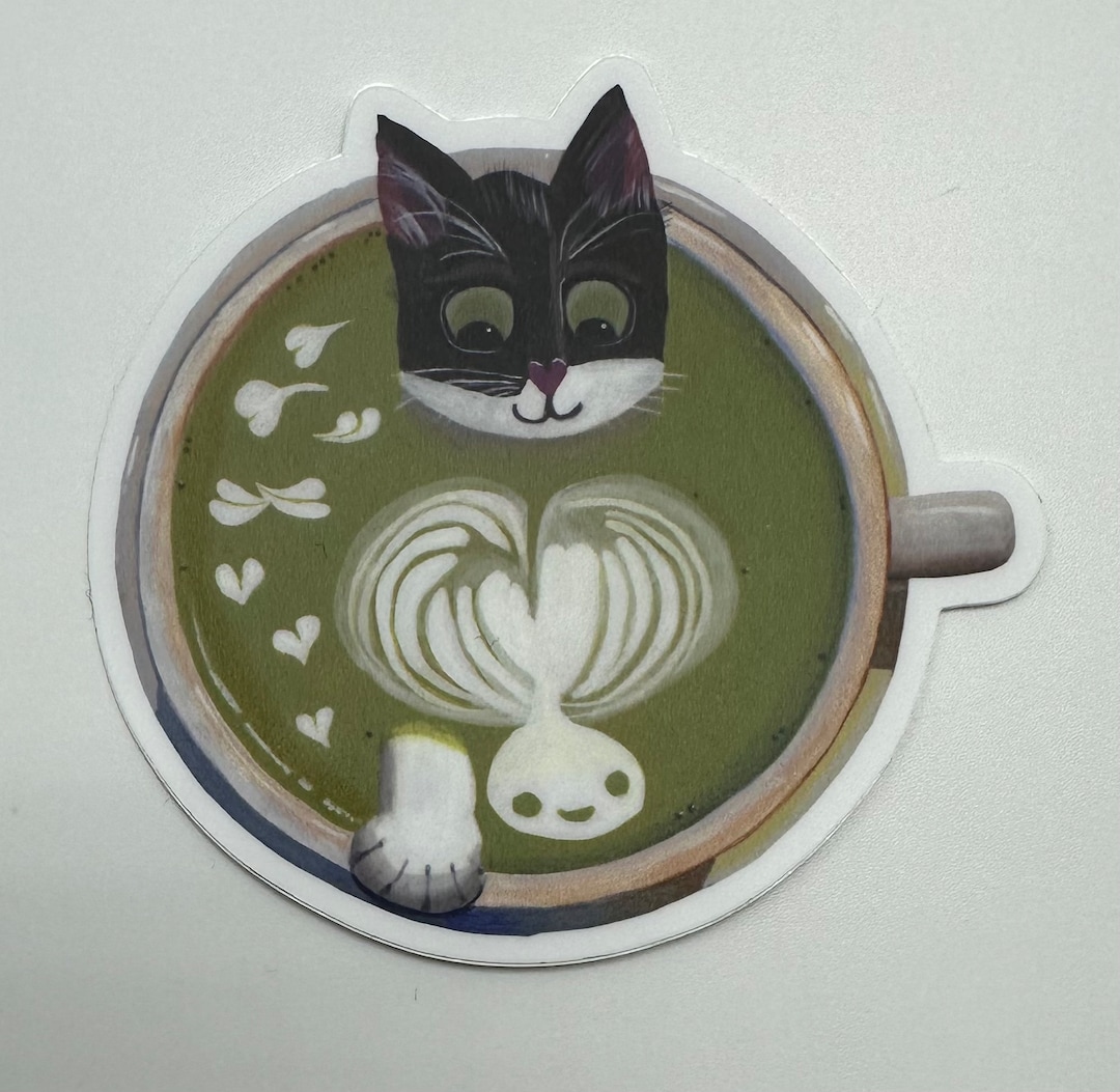 Matcha Latte Cat Sticker: Only 1 Left! Durable Vinyl, Water Resistant ...
