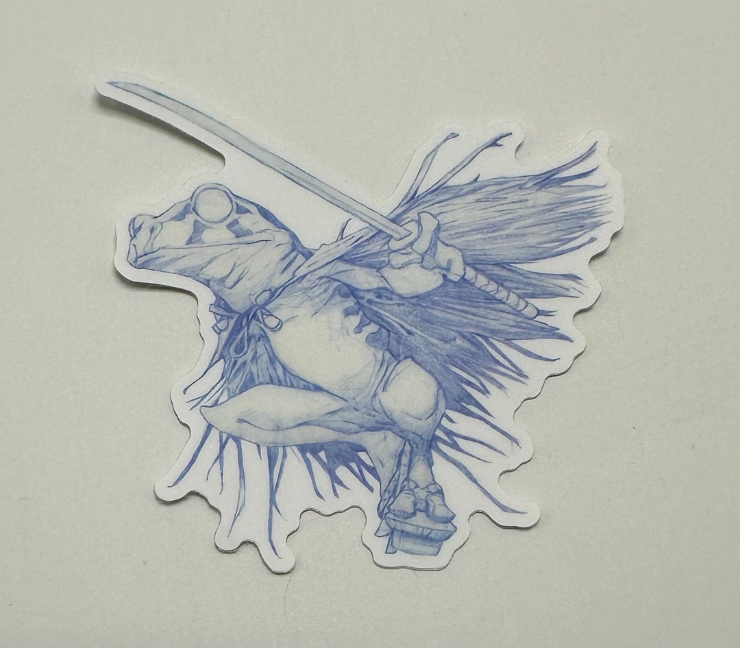 Frog Ronin Blue Pencil Sketch Sticker by Dela Longfish! Thick, Durable ...
