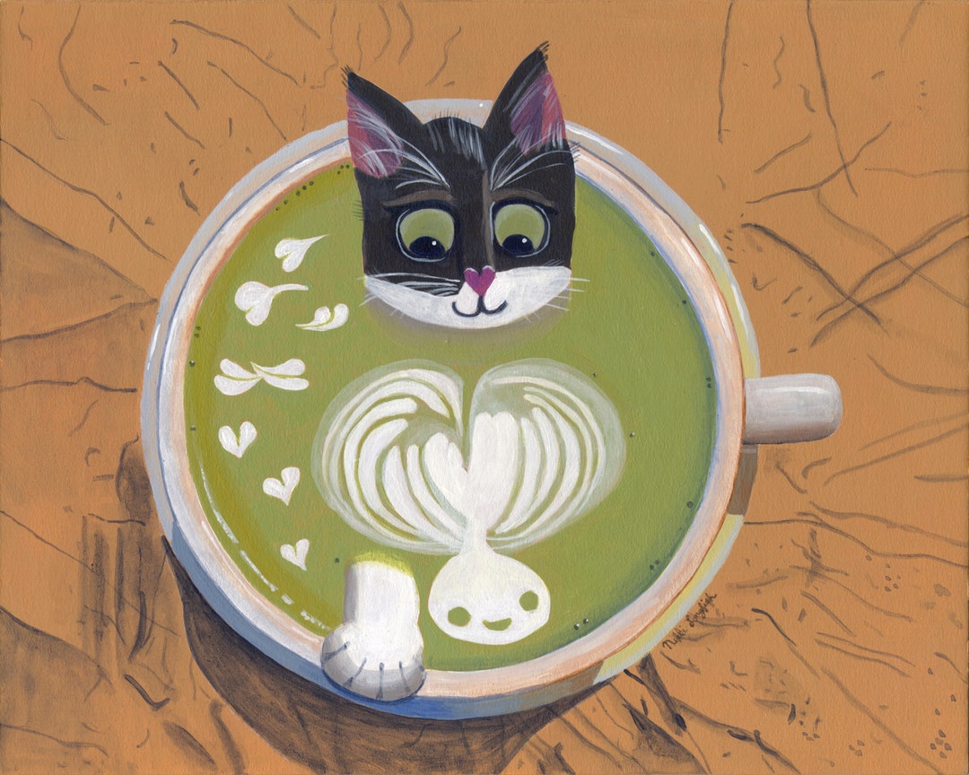 Balconi Matcha Latte Cat Art Print 8 by 10 Inches - Etsy