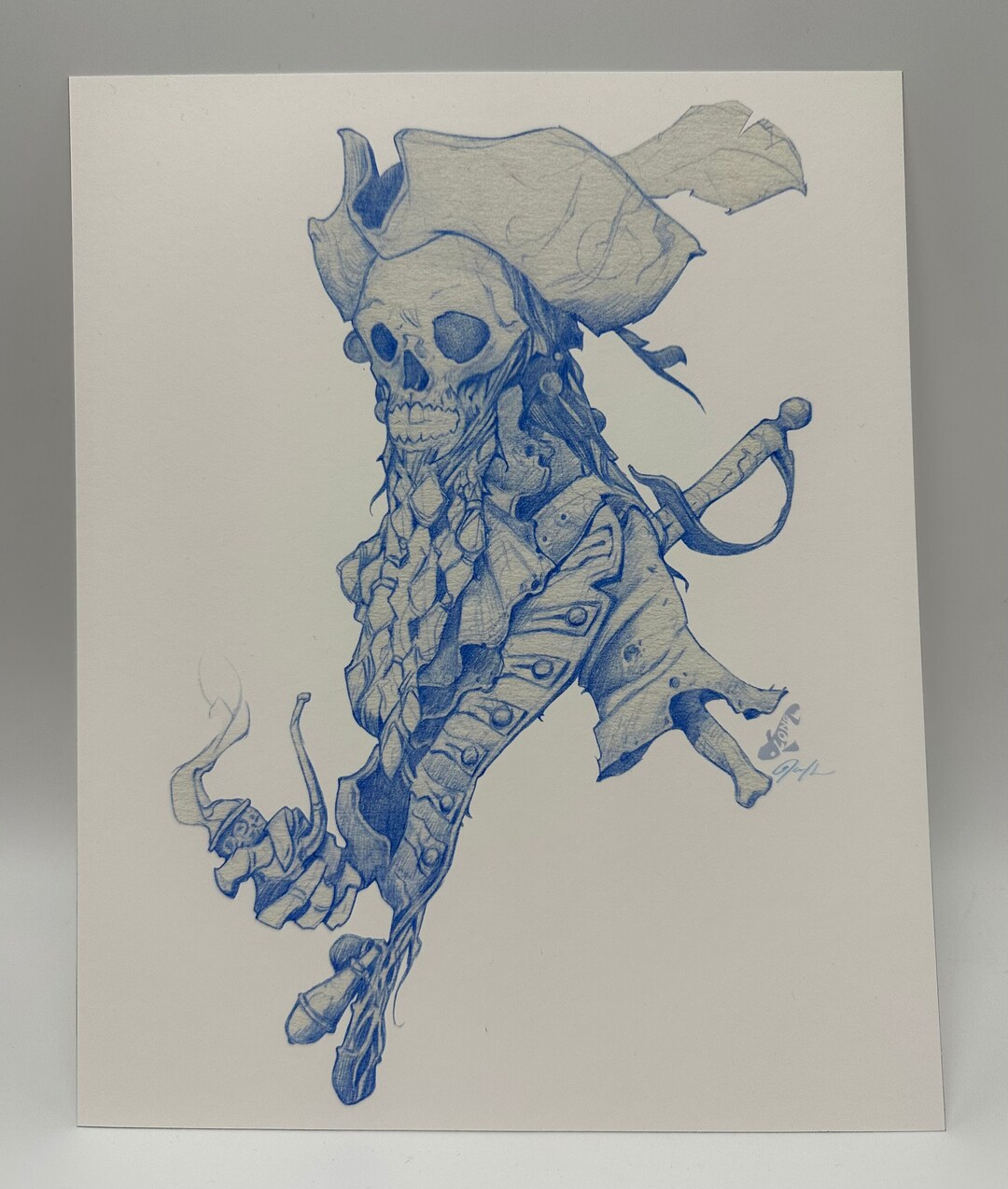 Undead Pirate Sketch Art Print by Dela Longfish 8x10 Inches and 5x7 ...