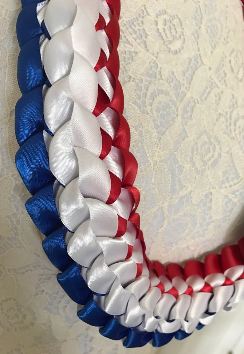 Graduation Lei Red Blue And White Lei Satin Ribbon Lei July Etsy