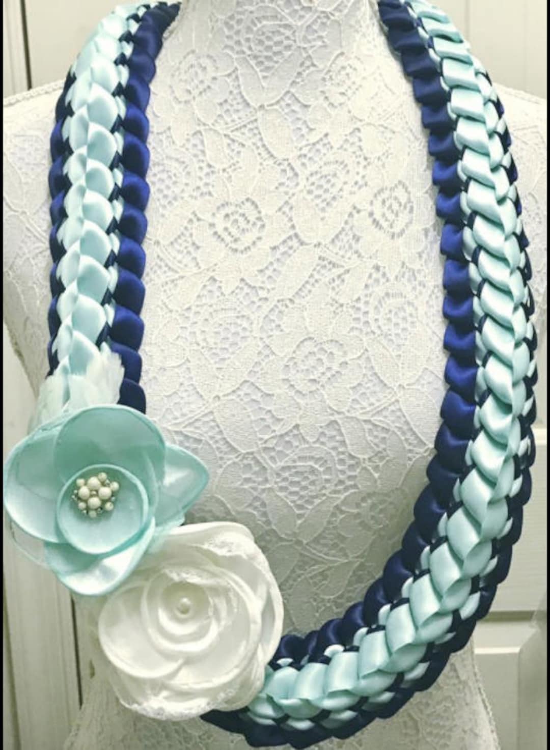 Graduation Lei Aqua Blue Ribbon Lei Satin Ribbon Lei Hawaiian Lei ...