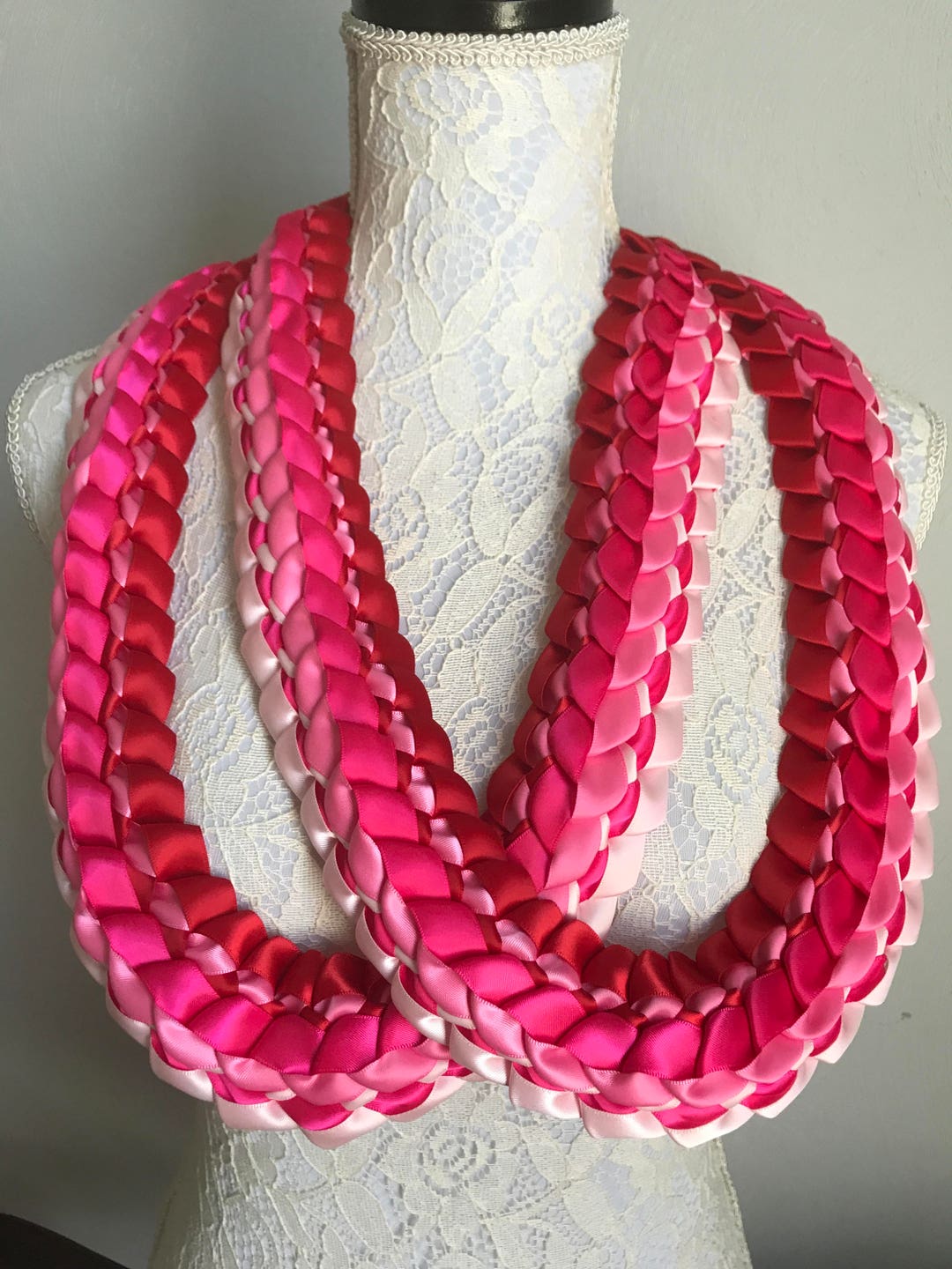 Graduation Lei Pink Light Pink Magenta Lei Satin Ribbon Lei School ...