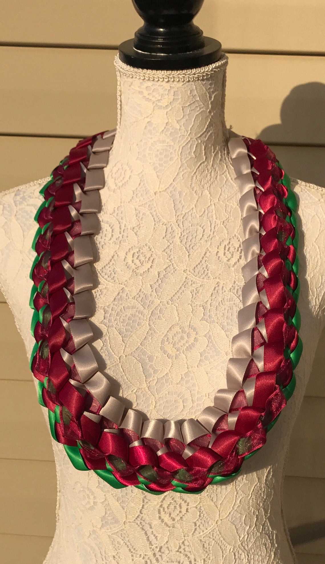 Graduation Lei Green and Maroon Lei Satin Ribbon Lei School | Etsy