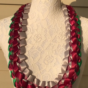 Graduation Lei Green and Maroon Lei Satin Ribbon Lei School Spirit Lei ...