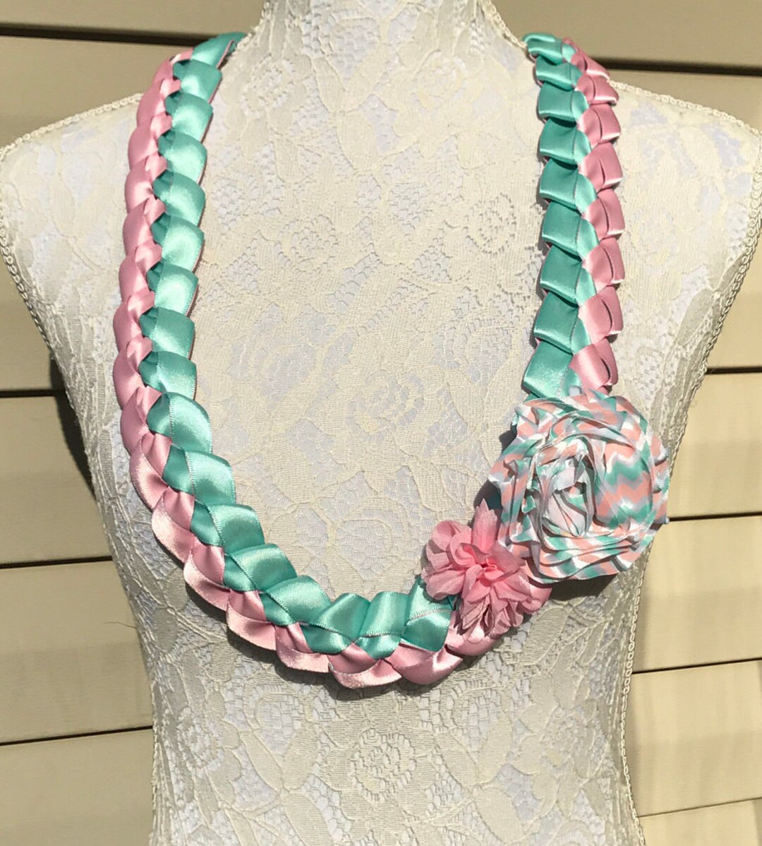 Graduation Lei Baby Blue and Light Pink Ribbon Lei Satin Ribbon Lei ...
