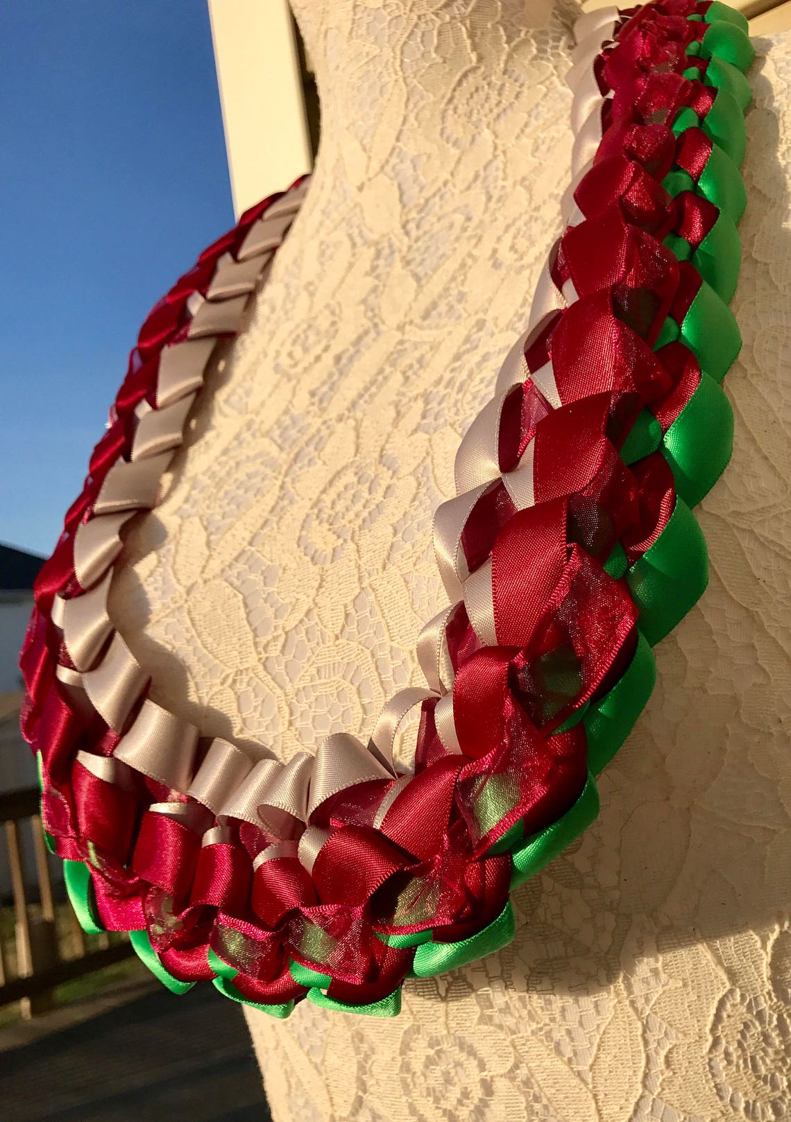 Graduation Lei Green and Maroon Lei Satin Ribbon Lei School | Etsy