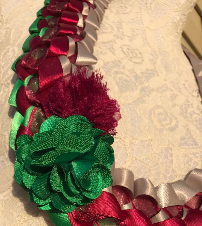 Graduation Lei Green and Maroon Lei Satin Ribbon Lei School | Etsy