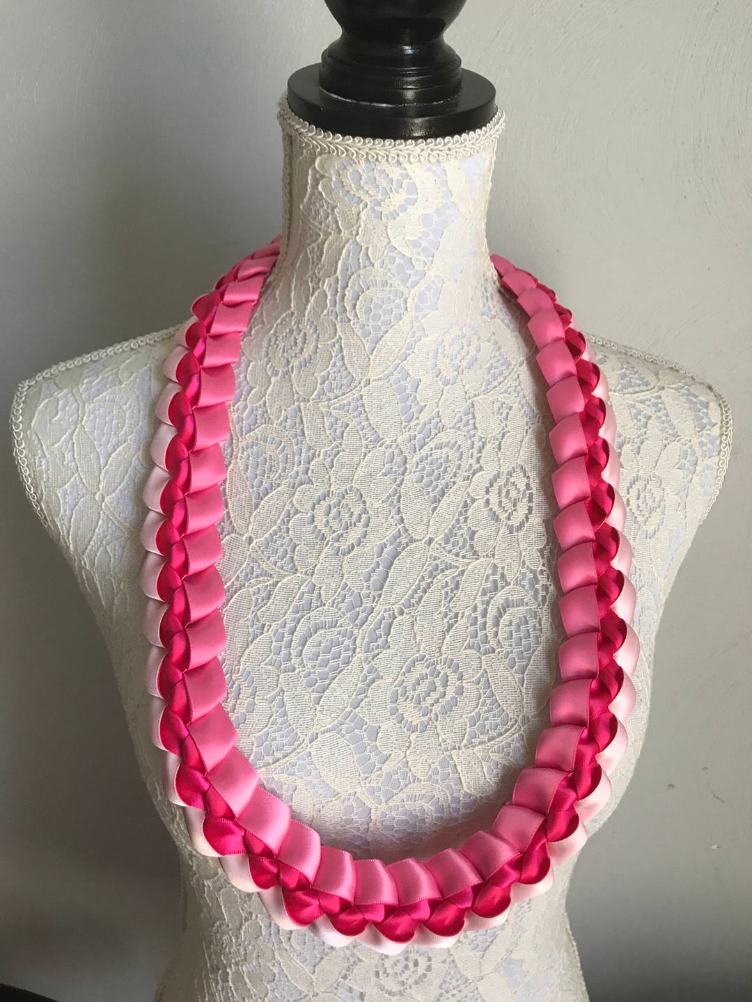 Graduation Lei Pink, Light Pink, Magenta and Ivory Ribbon Lei Satin ...