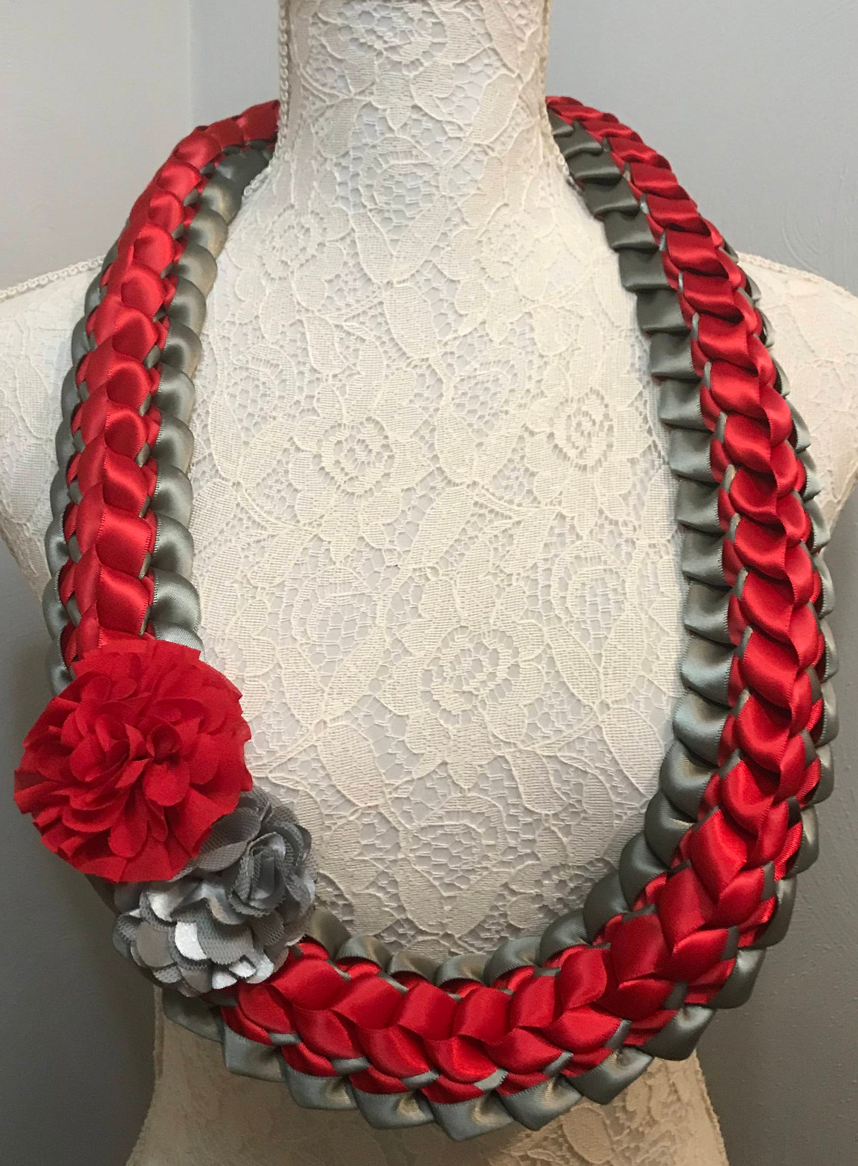 Graduation Lei Deep Gray Red Ribbon Lei Satin Ribbon Lei | Etsy