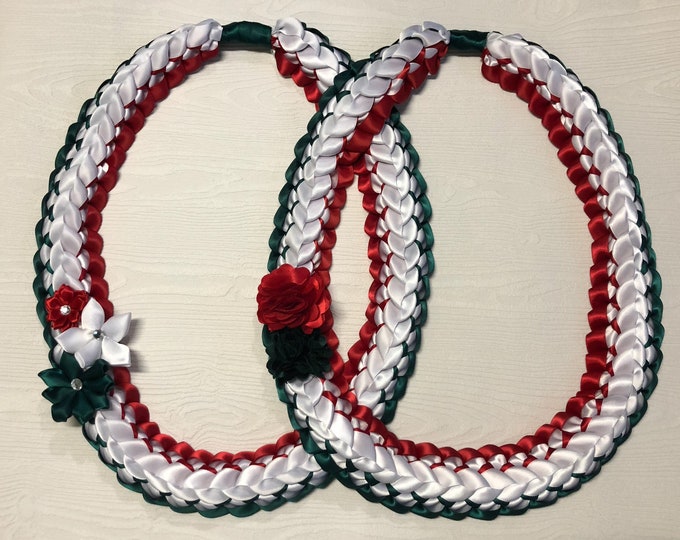 Graduation Lei Mexico Italian Inspired Hunter Green Red White Ribbon ...