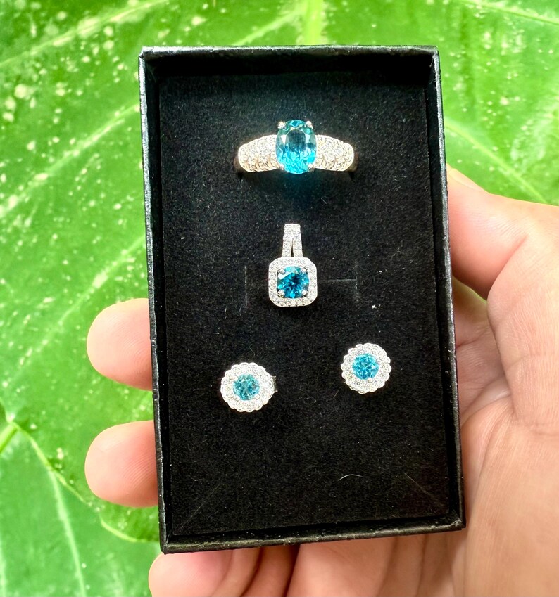 London Blue Topaz Jewelry Set: Sterling Silver Ring, Earrings, Pendant ...