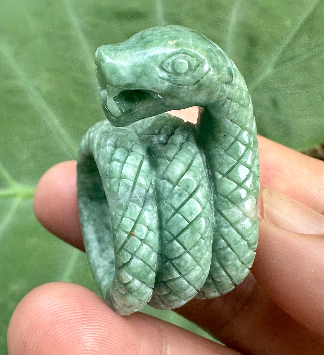 Jadeite Jade Snake Ring: Burma Green Gemstone, Size 9.5 - Etsy