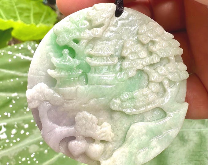 Chinese Landscape Two Colors Jadeite Jade Pendant,bridge Mountain Tree ...