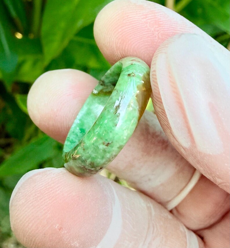 Vintage Type A Green Jade Ring: Burmese Jadeite Band, Size 8 Us - Etsy