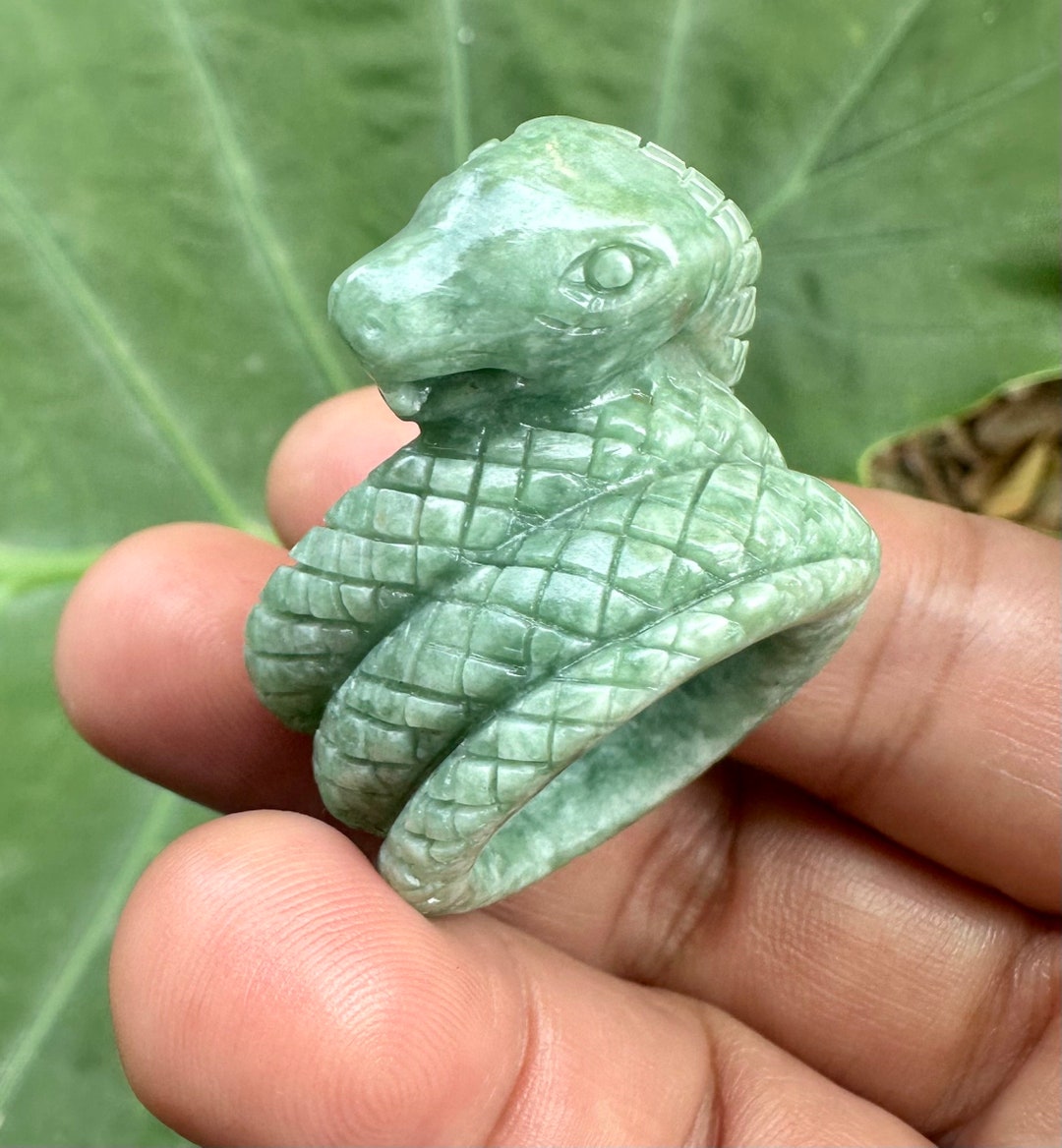Jadeite Jade Snake Ring: Burma Green Gemstone, Size 9.5 - Etsy