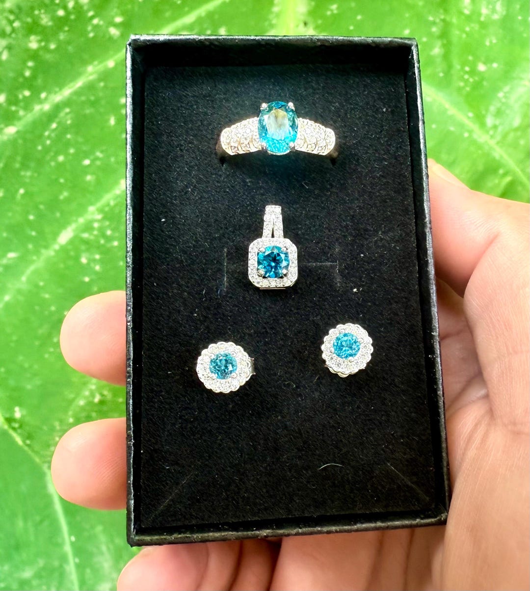 London Blue Topaz Jewelry Set: Sterling Silver Ring, Earrings, Pendant ...