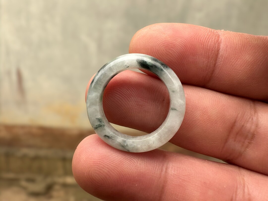 Two Color Jade Black, White, Jade, Jadeite Burmese, Ring Band Size 8 Us ...