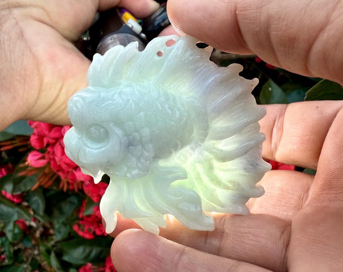 Burmese Jadeite Fish Pendant: Light Green & Lavender Carving - Etsy