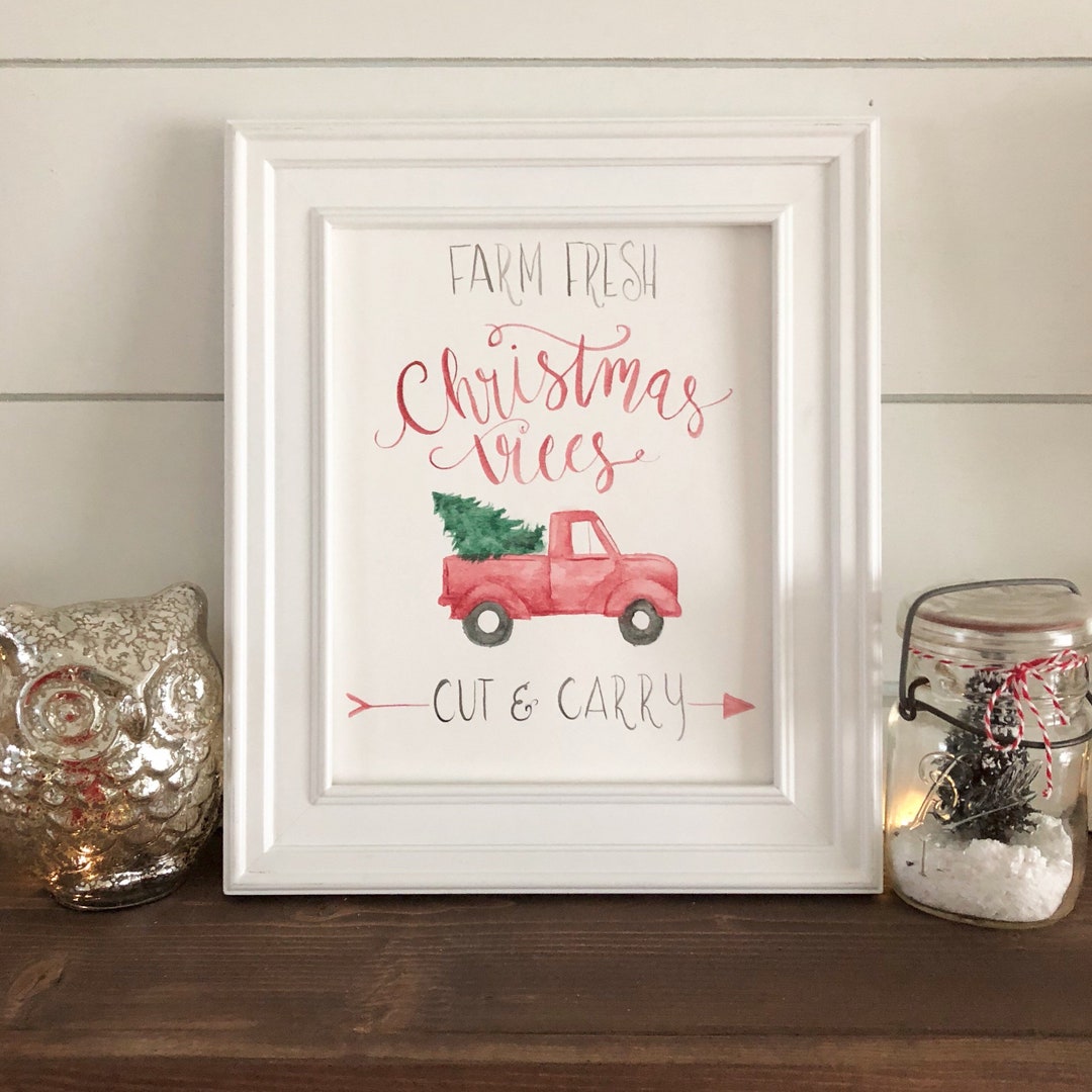 Christmas Printable - Red Truck Chrismtas Print, Farm Fresh Christmas ...