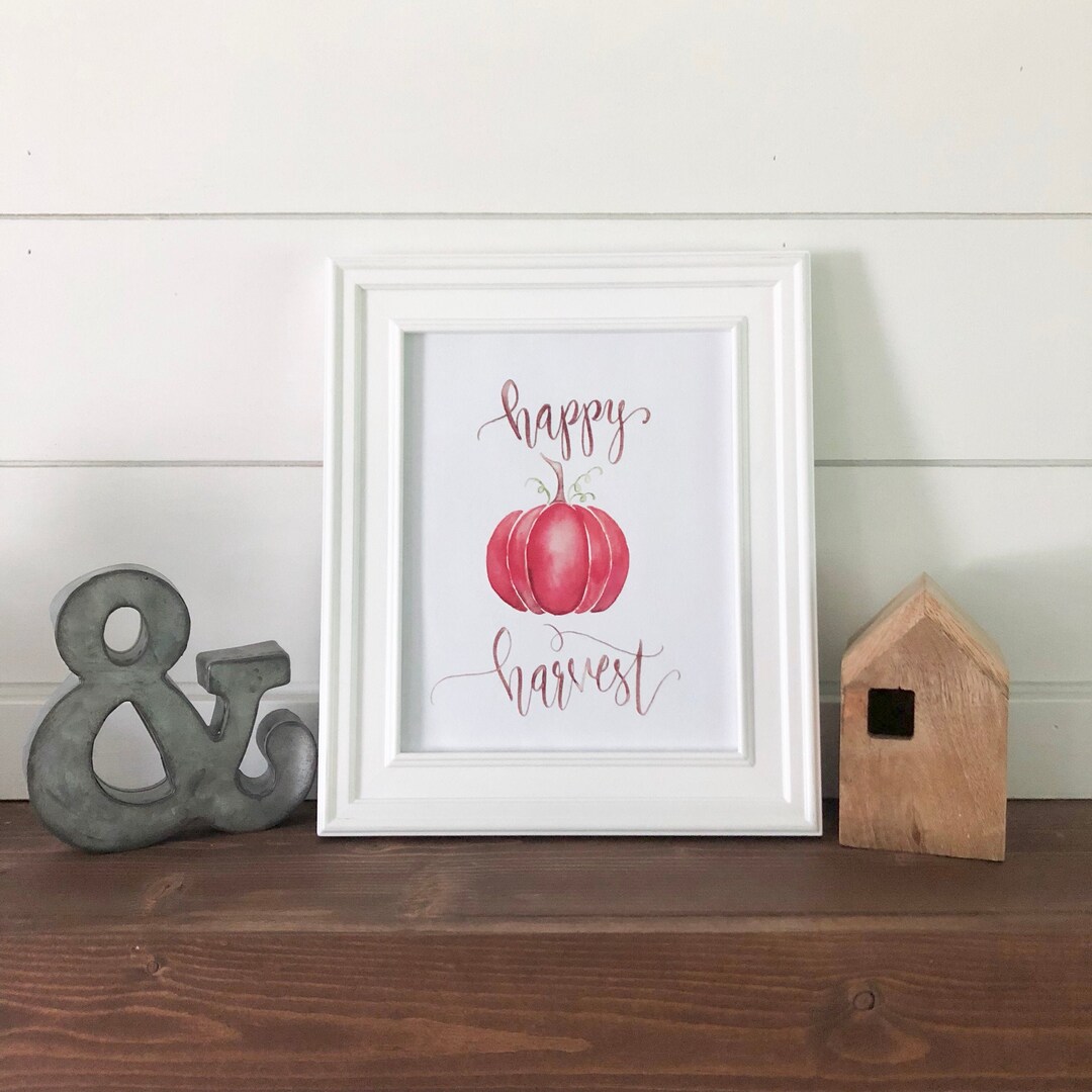 Fall Printable - Happy Harvest Print, Watercolor Pumpkin Print ...