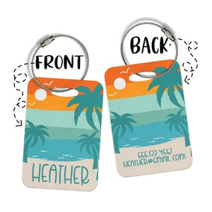 Personalized Bag Tag - Beach Luggage Tag - Sunset Beach Stripe - Custom ...