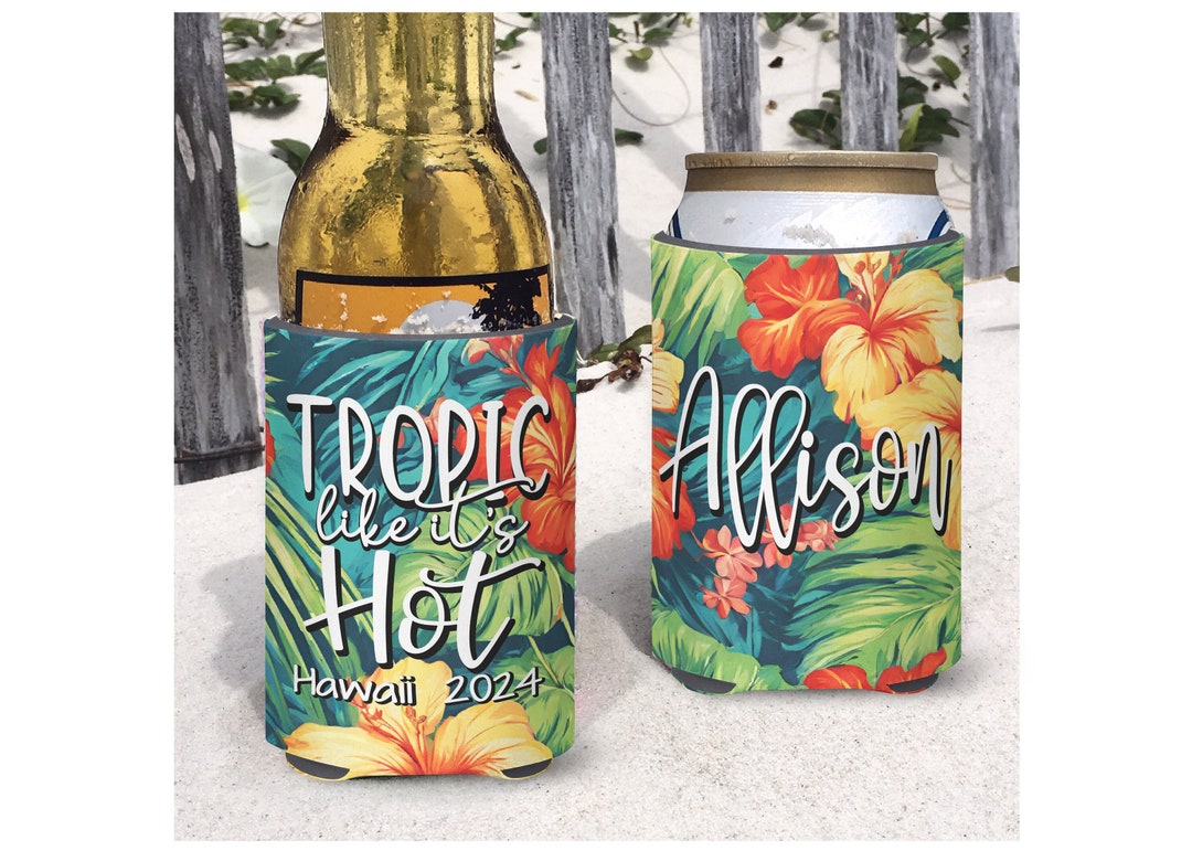 Personalized Tropical Can Cooler: Retro Hawaii Beach Vacation Drink ...