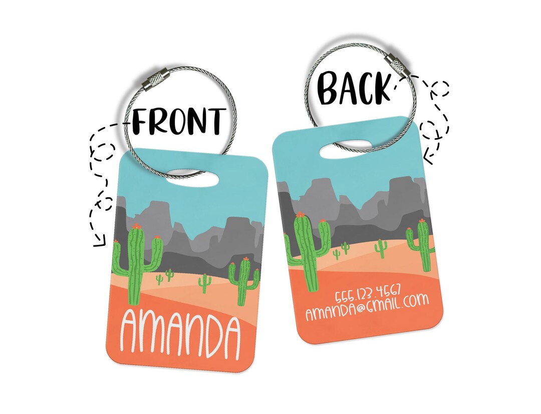 Personalized Desert Cactus Luggage Tag: Arizona Sunset Stripe Girls ...