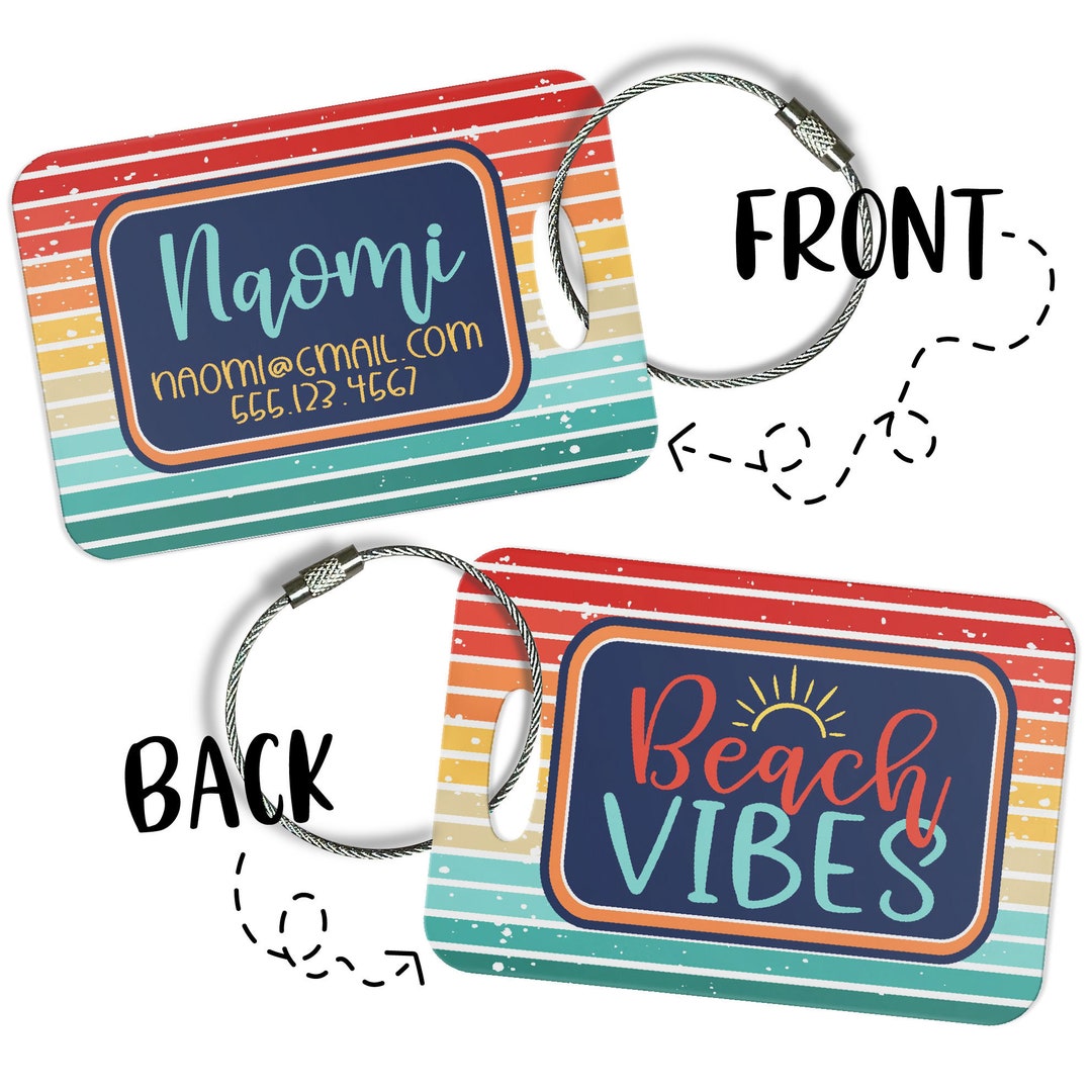 Personalized Bag Tag - Beach Luggage Tag - Sunset Ombre Stripe - Custom ...