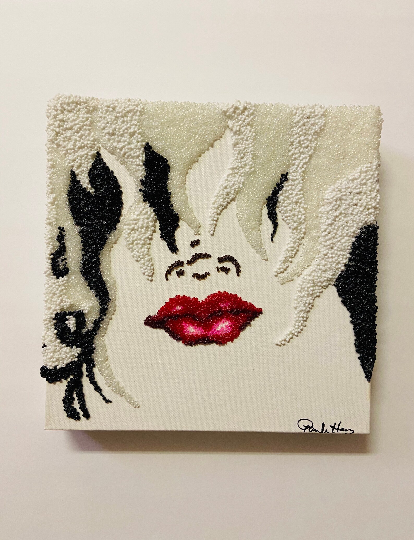 Ruby Lips Bead Painting on Canvas - Etsy
