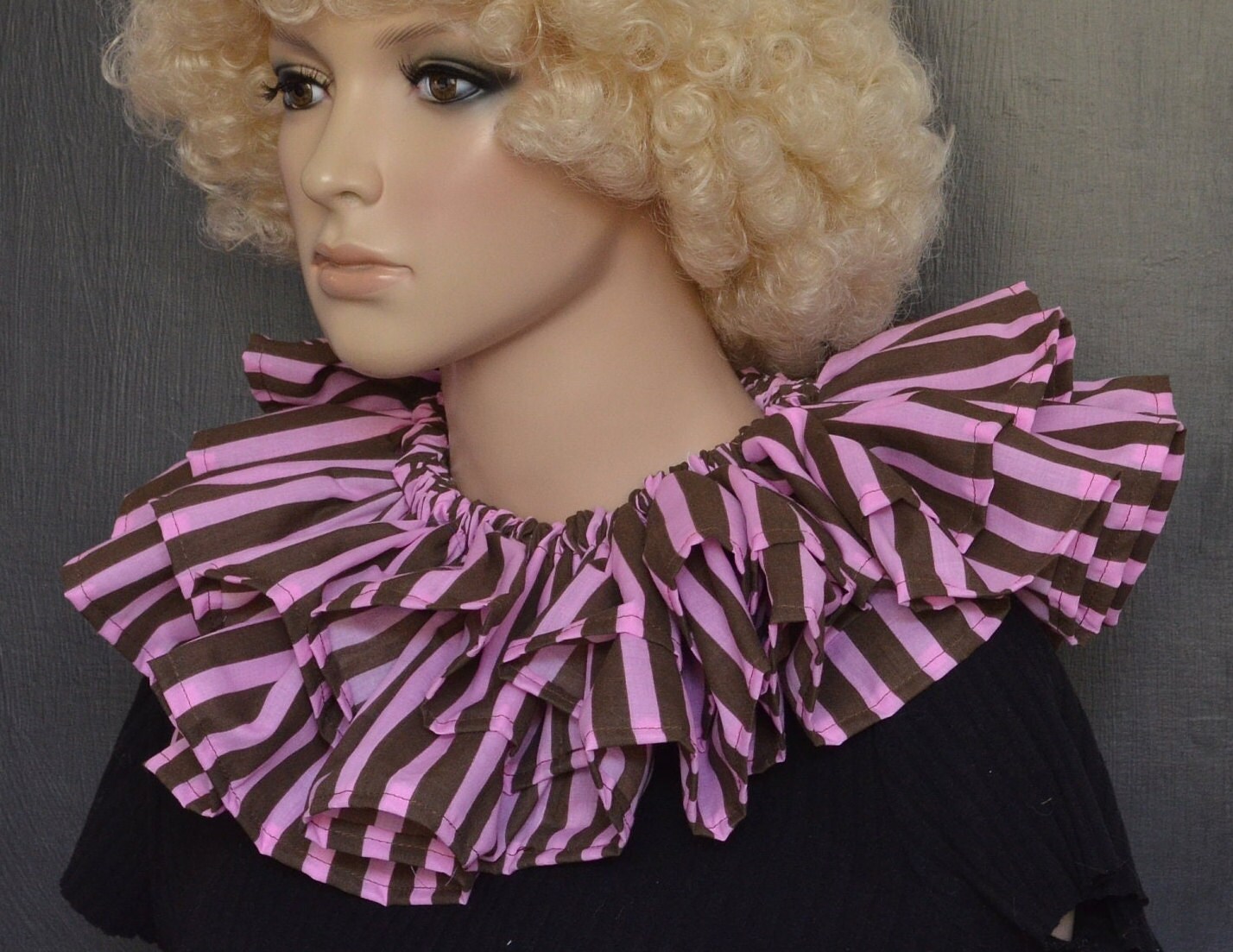 Pink and Brown Stripe Clown Ruffle Circus Collar - Fancy Dress Ruff - Etsy