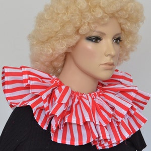 CLOWN COLLAR Red and White Stripes Fancy Dress Layered Ruff Neck Ruffle ...