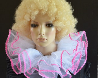 PIERROT CLOWN COLLAR Ruff Ruffle in White Net With Black - Etsy