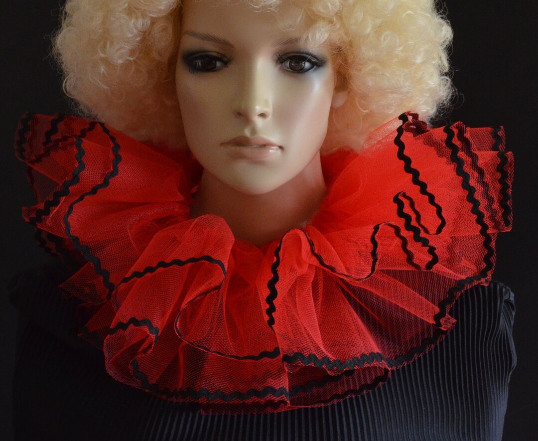 Red and Black Burlesque Clown Collar or Neck Ruff Ruffle - Dance/drama ...