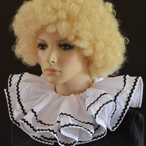 PIERROT CLOWN COLLAR Ruff Ruffle in White Net With Black | Etsy