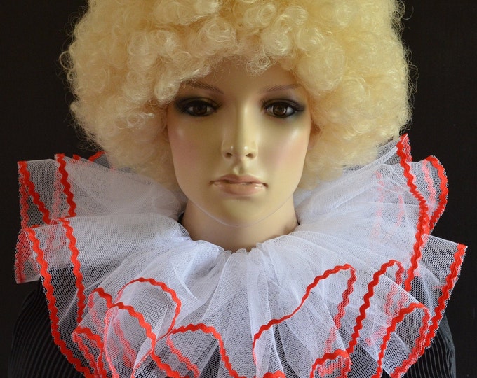 BURLESQUE CLOWN COLLAR - Ruffle in White Net With Red Ric-rac Trim - Etsy