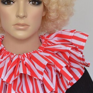 CLOWN COLLAR Red and White Stripes Fancy Dress Layered Ruff Neck Ruffle ...