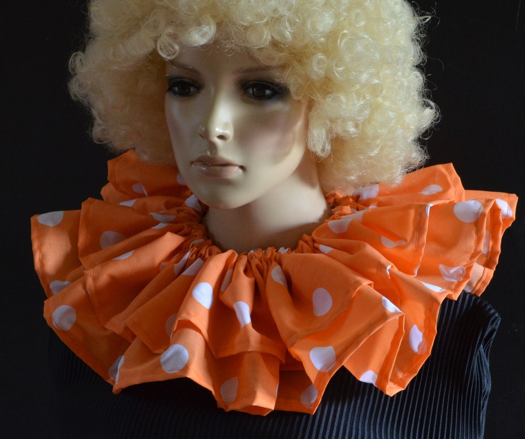 Orange With White Polka Dot Clown Circus Collar - Fancy Dress Ruff With ...
