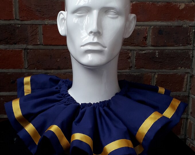 Dark Blue With Yellow Stripe, Moondrop Clown Collar Neck Ruff/ruffle - Etsy Dark Blue With Yellow Stripe, Moondrop Clown Collar Neck Ruff/ruffle - Etsy