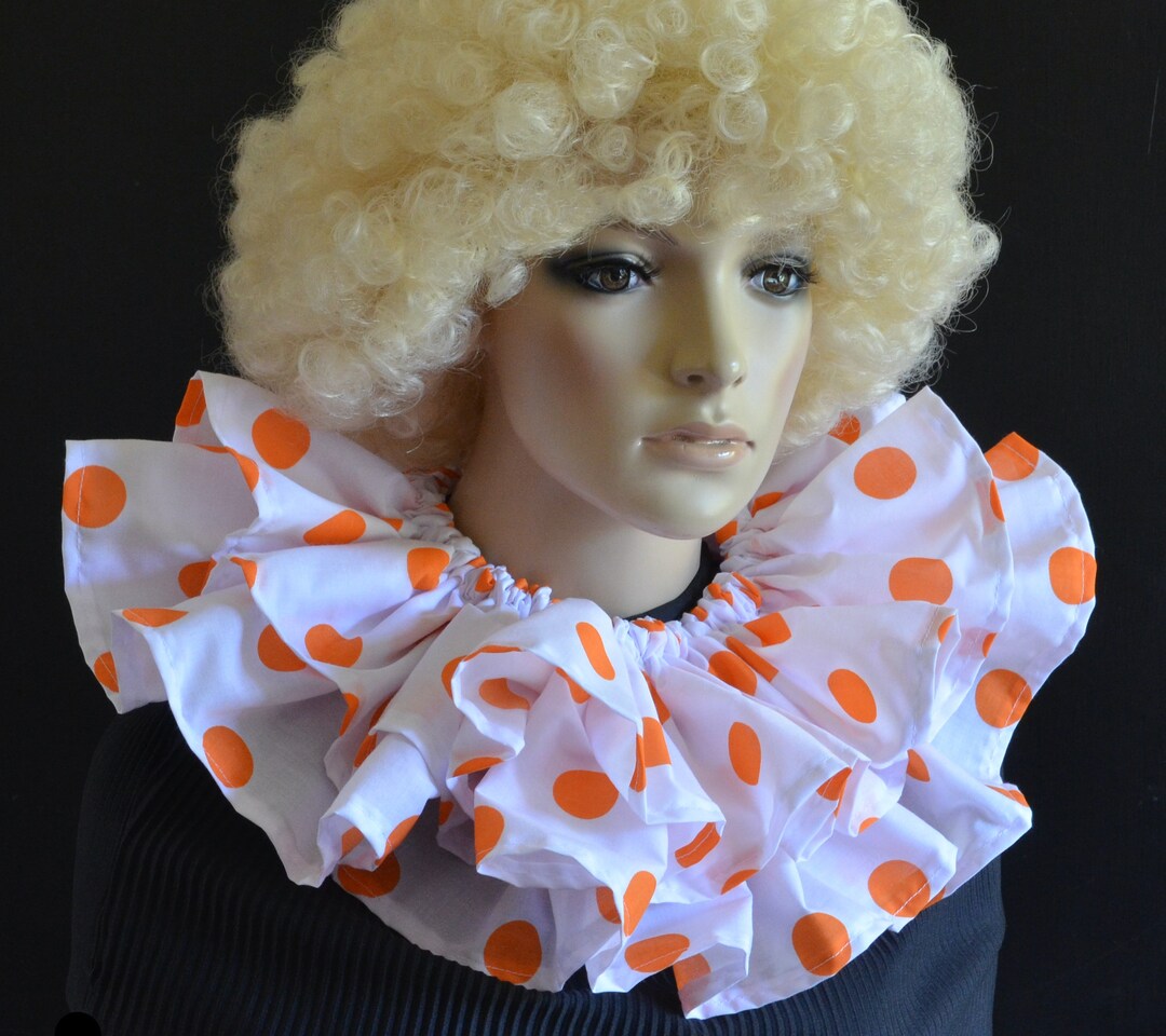 CLOWN COLLAR - White With Orange Spots - Polka Dot Circus Neckwear ...