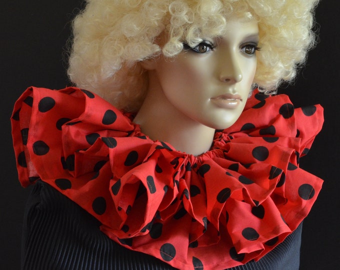 Red With Black Polka Dot Clown Circus Collar Fancy Dress Ruff/ruffle ...