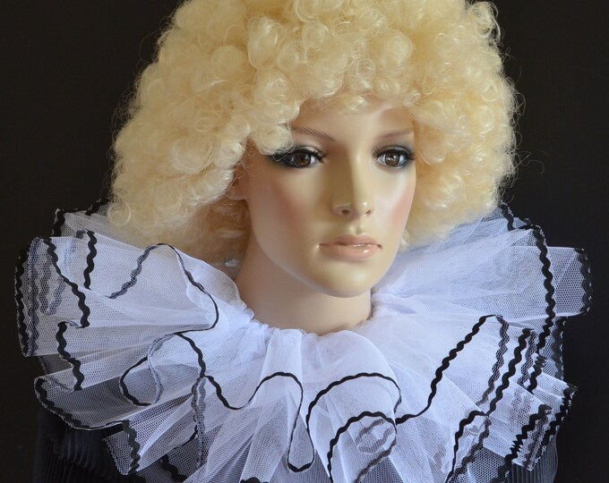PIERROT CLOWN COLLAR Ruff Ruffle in White Net With Black - Etsy