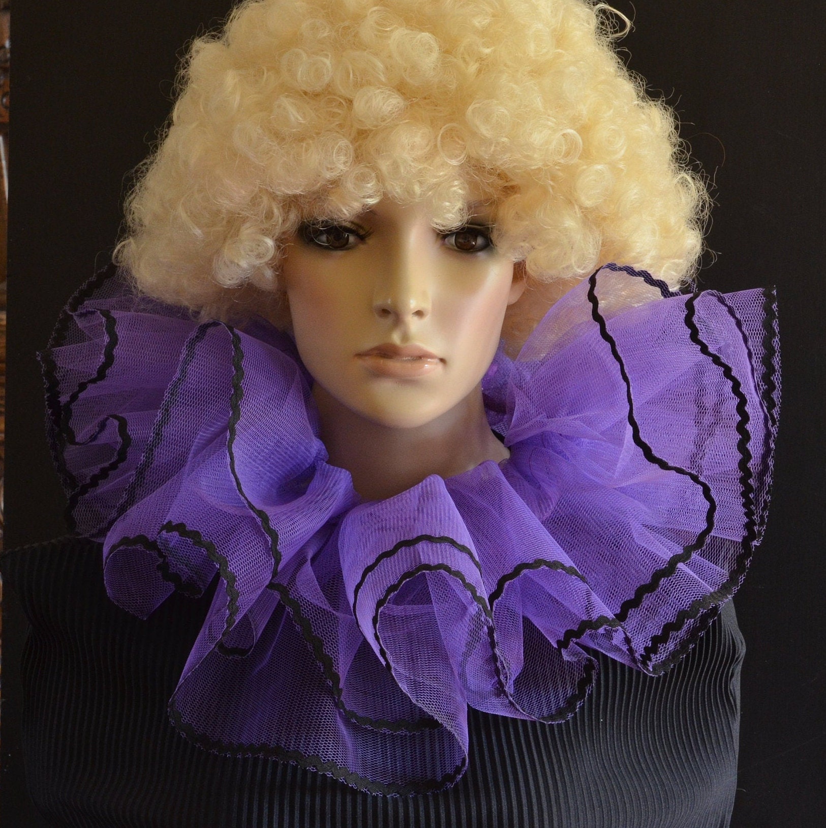 Burlesque Ruff CLOWN COLLAR Ruffle in Purple Net With Black | Etsy
