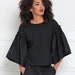 Puff Sleeves Blouse, Black Top, Plus Size Top, Women Top, Black Blouse ...