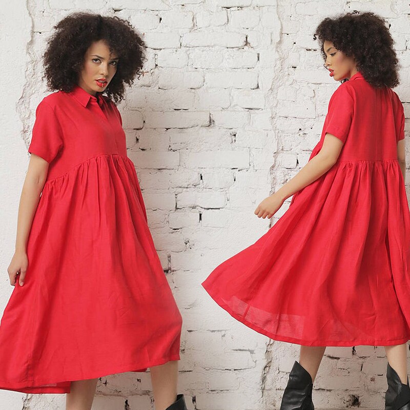 Red Linen Dress - Etsy