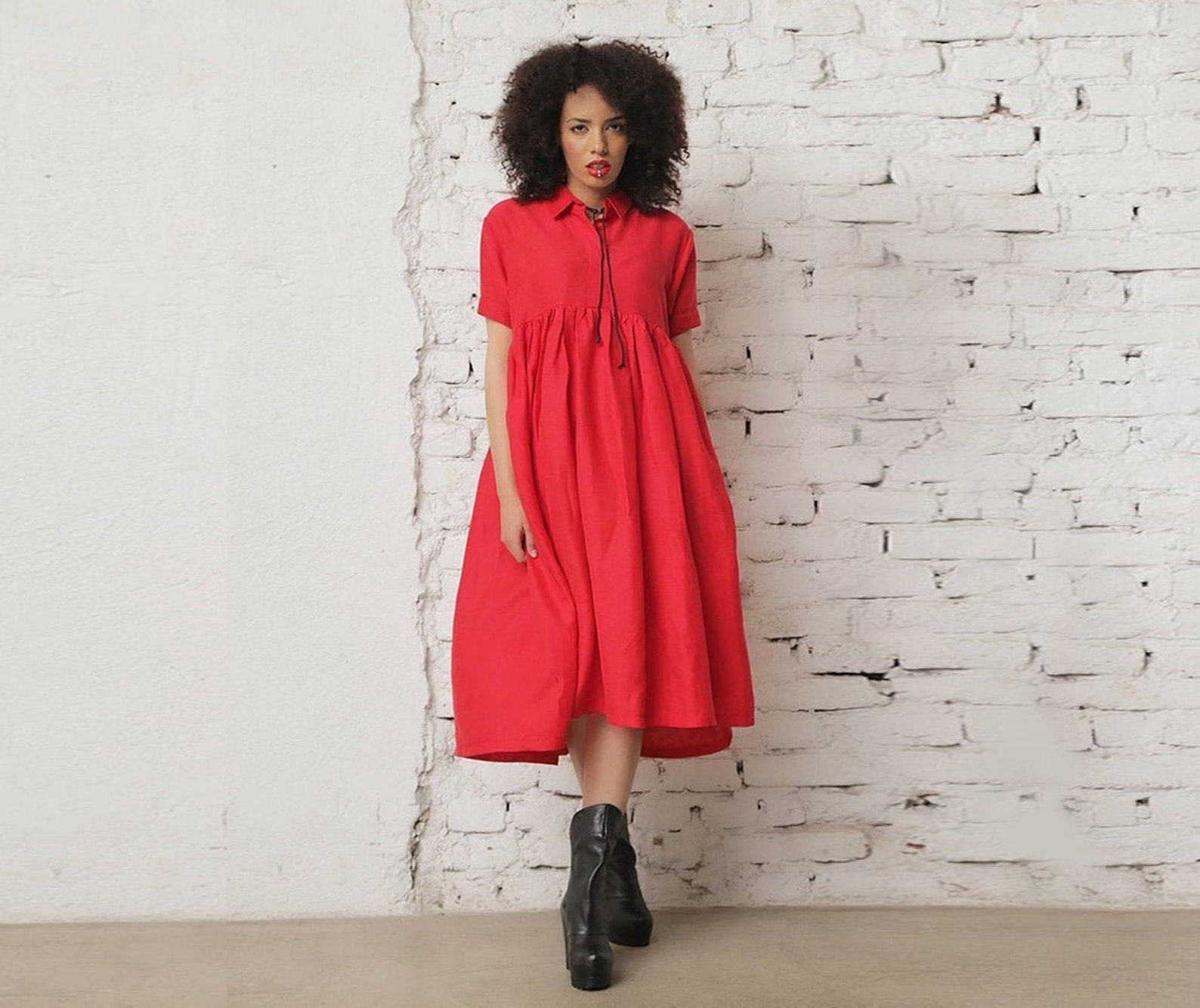 Linen Dress in Plus Size and Solid Red Plus Size Linen - Etsy UK