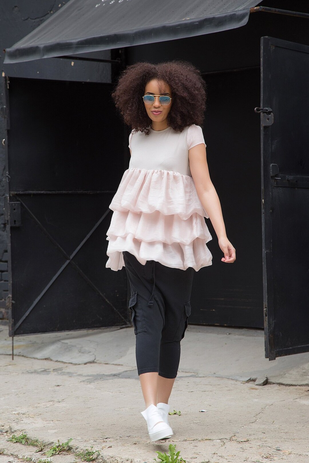Blush Tunic Top Silk Tunic Top Ruffle Tunic Top Women Tunic - Etsy