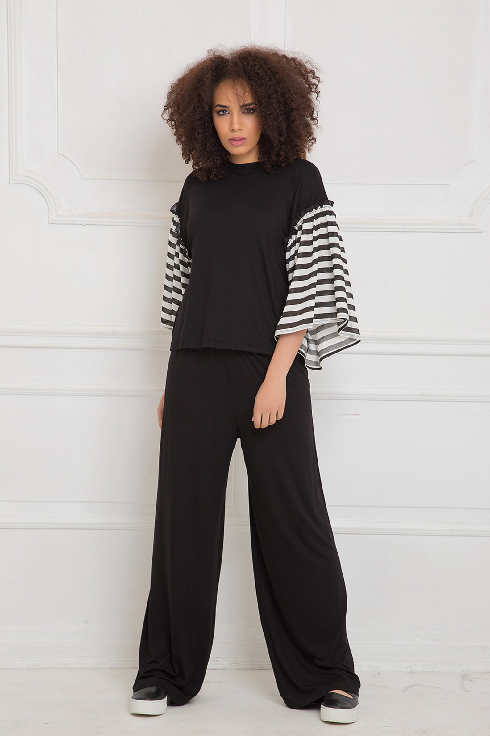 Puff Sleeves Black Blouse Women Black Top Plus Size | Etsy